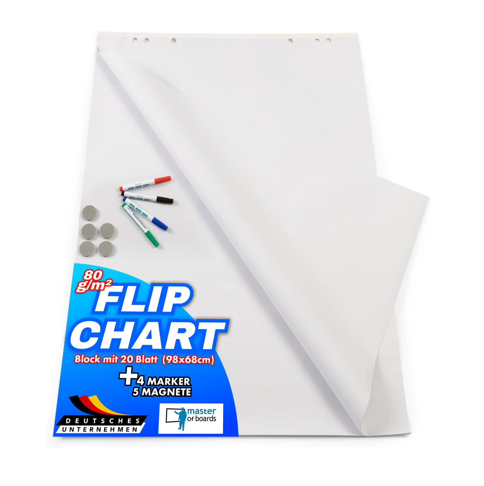 Flipchart Zubehör-Set | Master of Boards | Mit Block, Markern