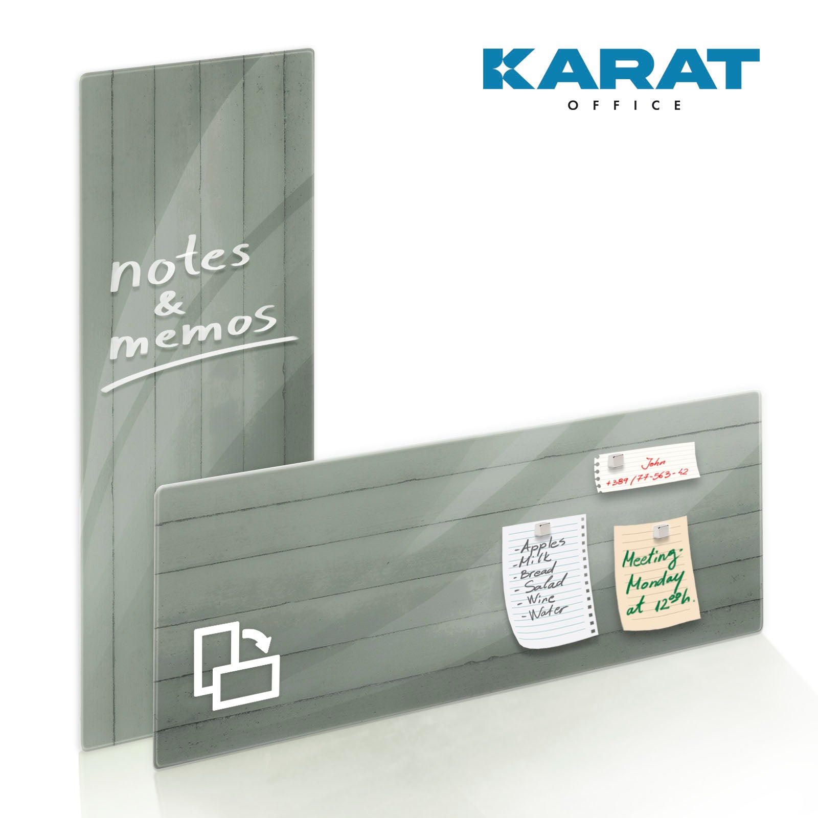 Design-Glas-Memoboard | Wood | Holzoptik | Mit Magneten & Montagemater